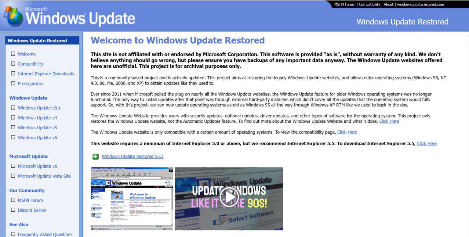 Windows XP以前のバージョン向けのWindows Update Restoreが公開、ファンが開発。 - WPTeq